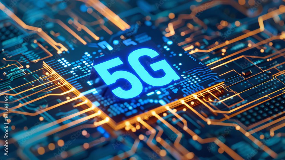 Concept CPU microchip with 5G ai and data network. Close-up view of ...