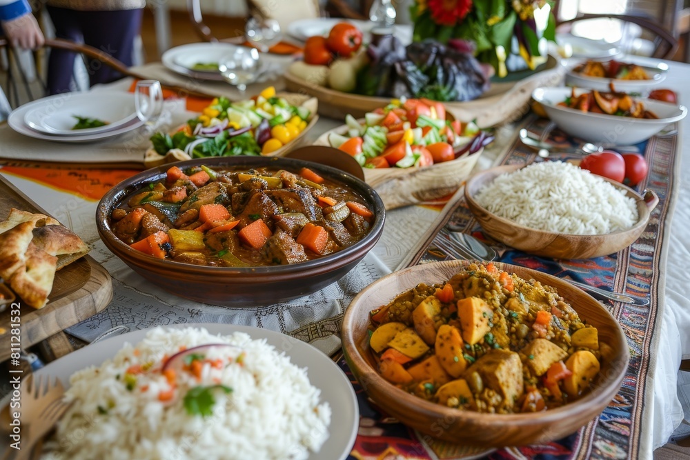 Variety of Foods on Display at Multicultural Dinner Table, A ...