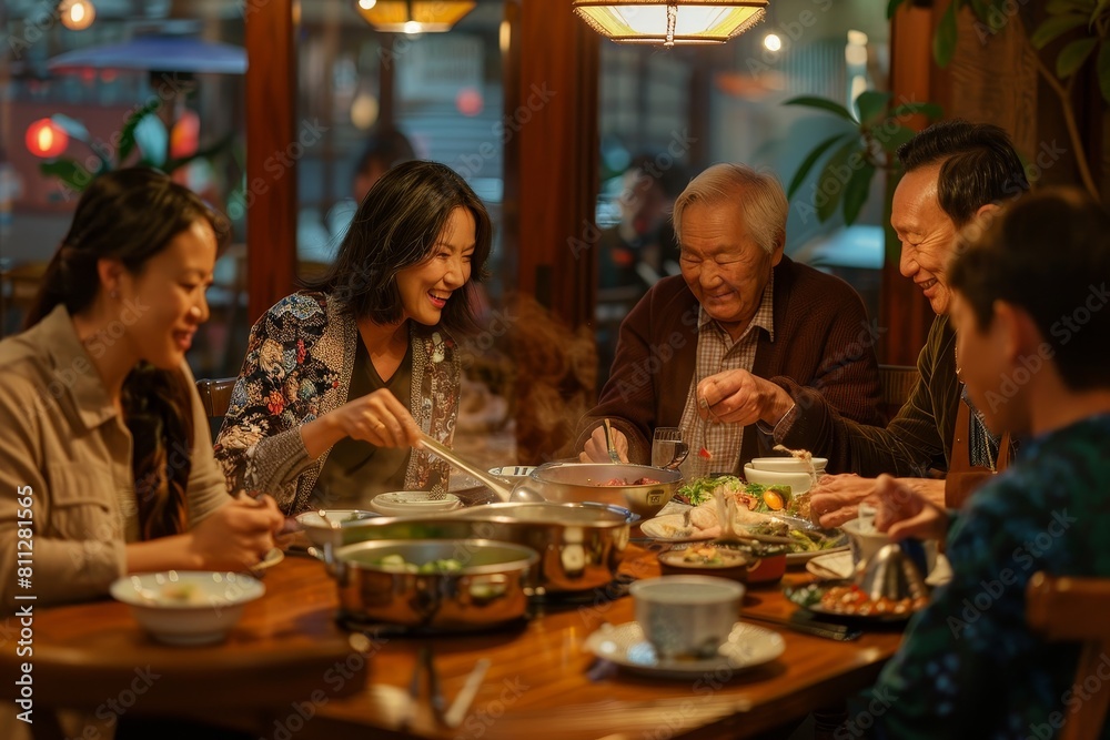 Multigenerational Family Eating Hot Pot Together, A multigenerational ...