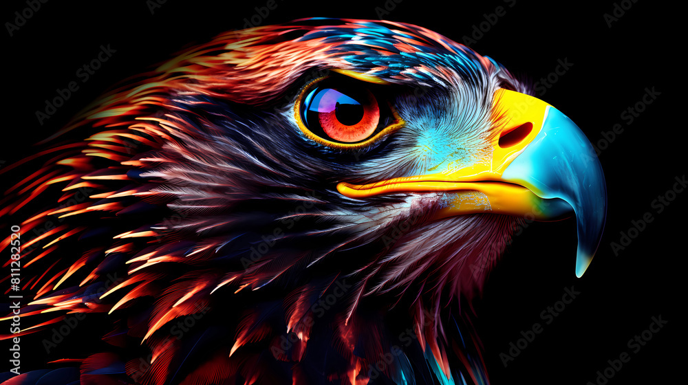Hawk Eagle Portrait Animal Plexus Neon Black Background Digital Desktop ...