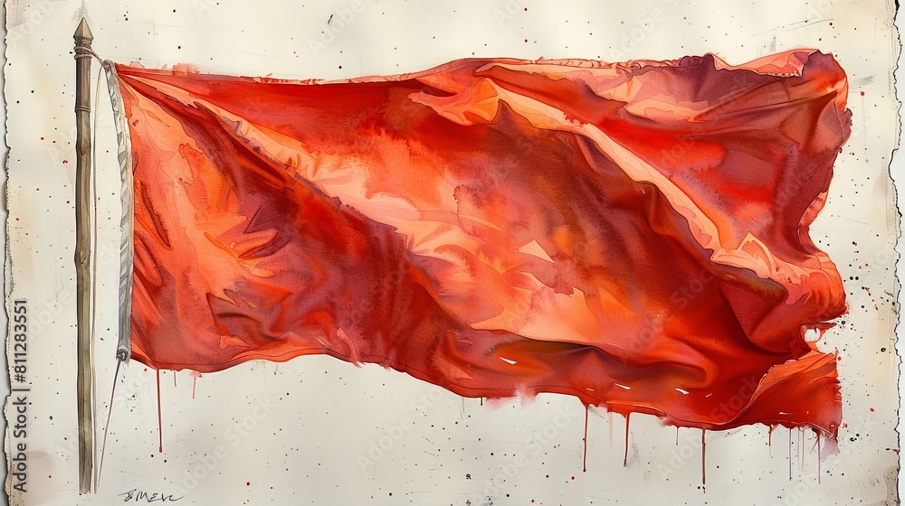 Ominous red flag waving in the distance, signaling danger and potential ...