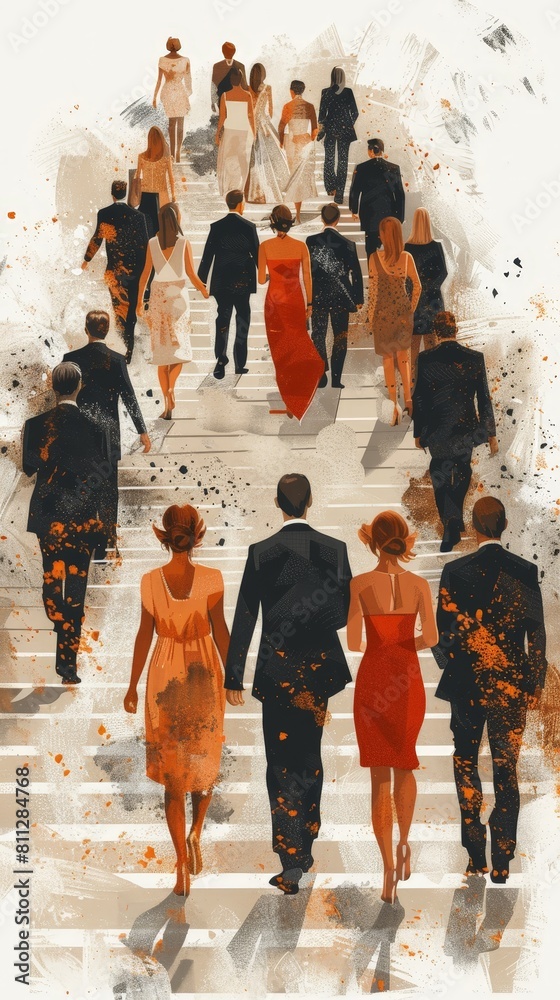 Elegant and sophisticated, guests in formal attire arrive at the gala ...