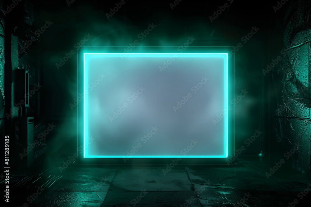 Eerie Neon Frame: Chilling Green Glow in a Dark, Misty Underground ...