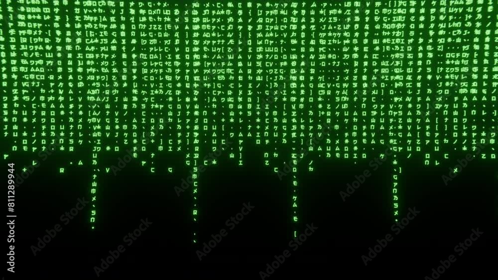 The video features a digital matrix of computer data, creating a ...