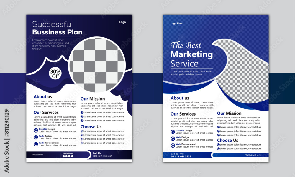 Corporate business flyer template with blue geometric shapes. company ...