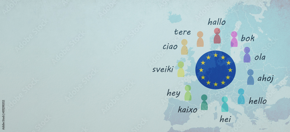 Poster Languages and world map, word hello in different language spoken ...