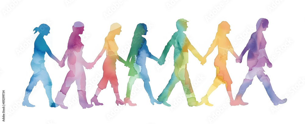 People of all colors walking together, inclusive business mindset ...