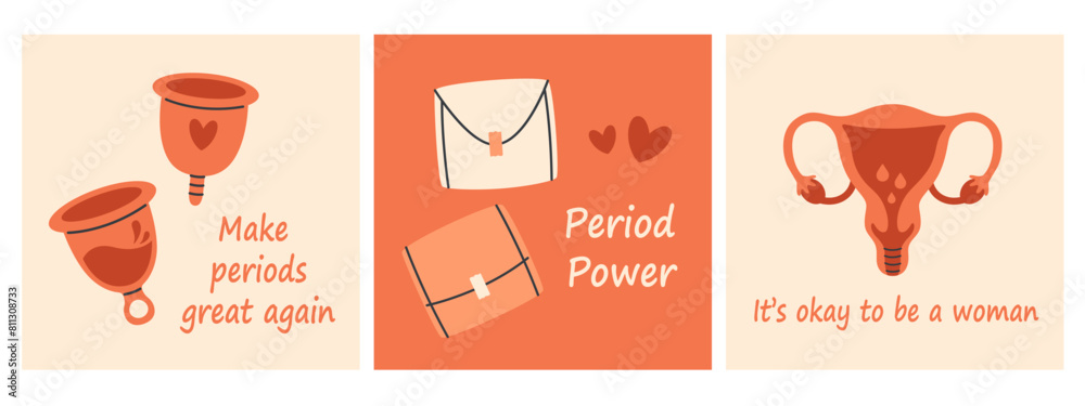 Cards with quotes about female period with menstrual blood, sanitary ...