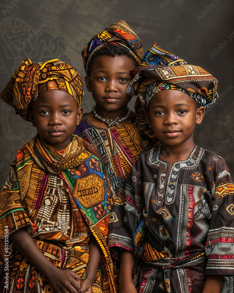 Portrait of children dressed in traditional African clothing ...