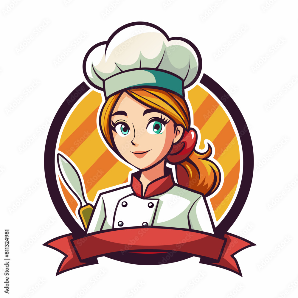 Female chef logo, cartoon chef logo vector Stock Vector | Adobe Stock