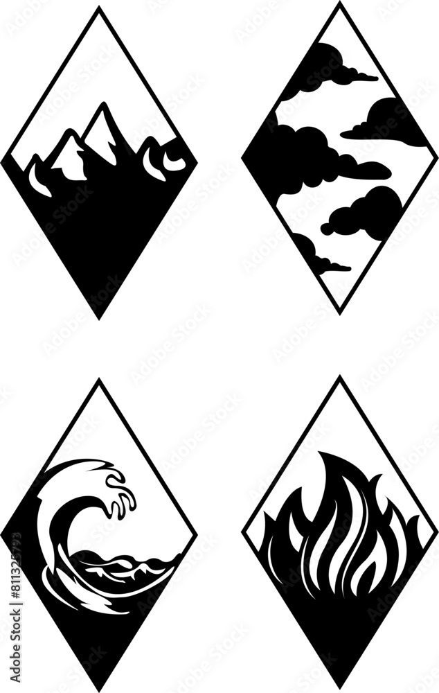 Elemental Icons Romb Frame Set. Sacred Magic Symbols for Alchemy and ...