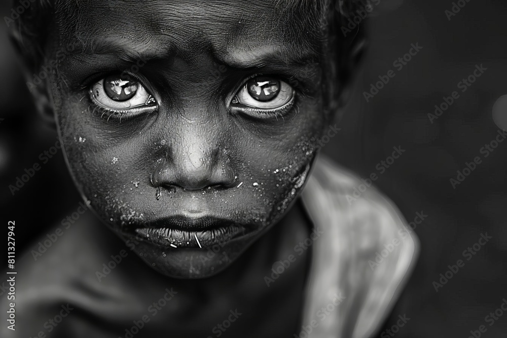 starving childs sorrowful gaze powerful portrait capturing poverty and ...
