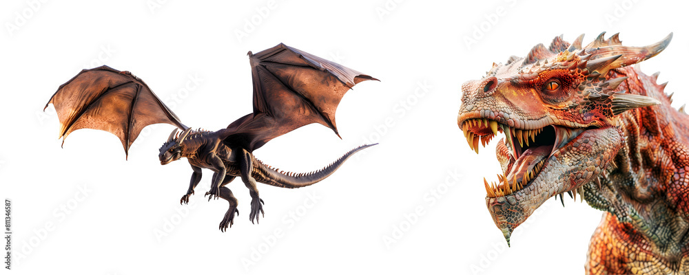 Dragon in full body and flying: a close up set, Isolated on Transparent ...