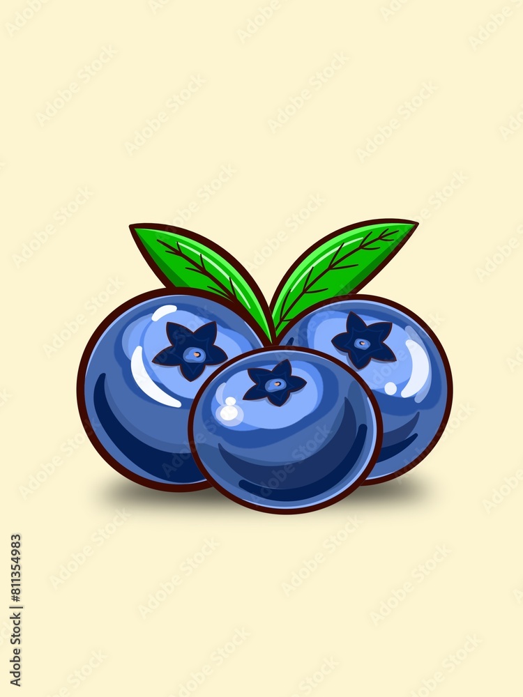 vector of three blueberries and some leaves isolated on ivory ...