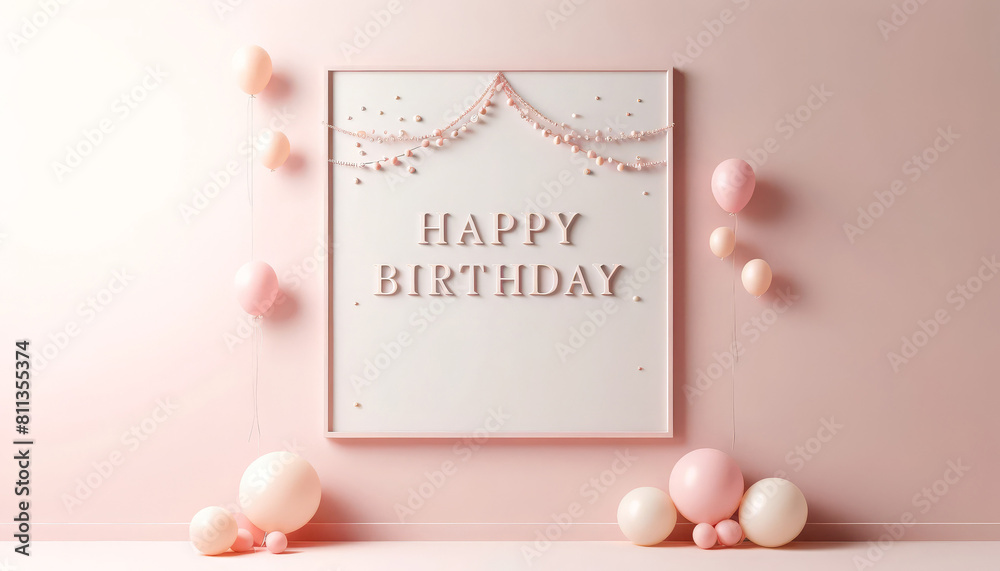 Pastel Pink Wall with Birthday Decorations. Birthday background Stock ...