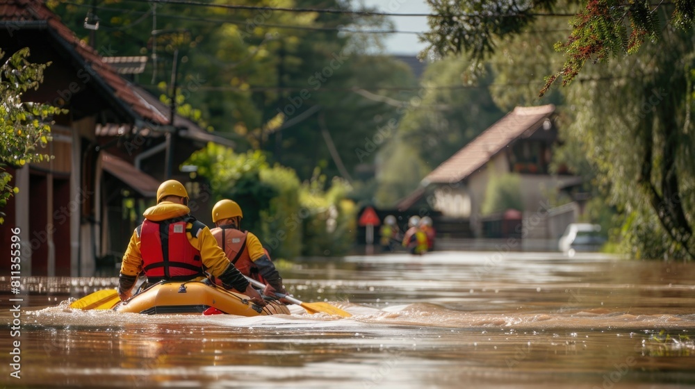 Foto de Emergency Response Team in Floodwaters. Photo highlights the ...