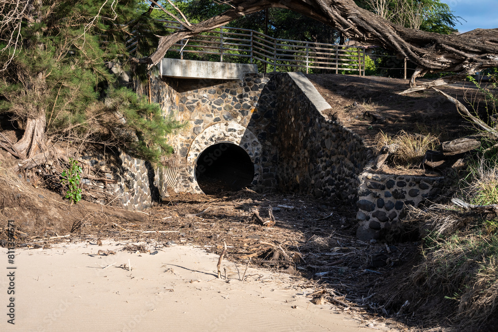 Large culvert pipe under road for management of rainwater and flash ...