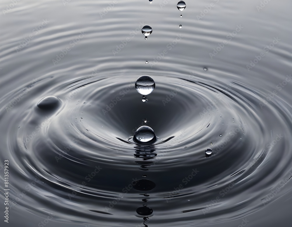 Multiple water droplets suspended in mid-air, creating a ripple effect ...