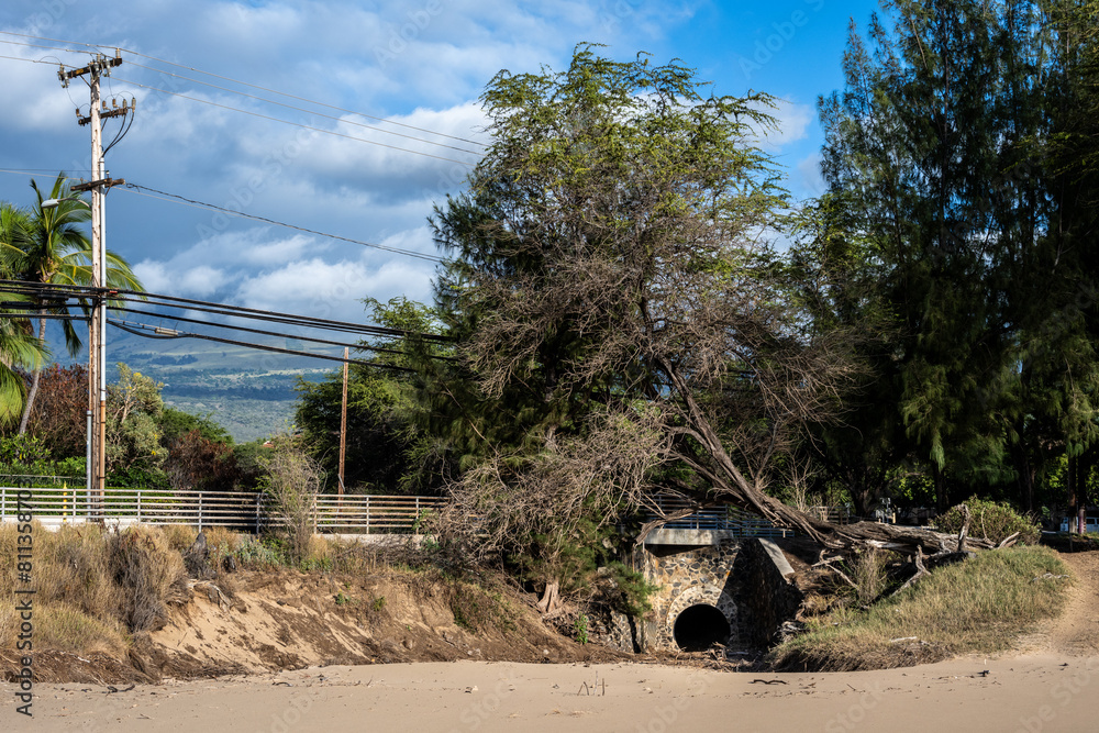 Large culvert pipe under road for management of rainwater and flash ...