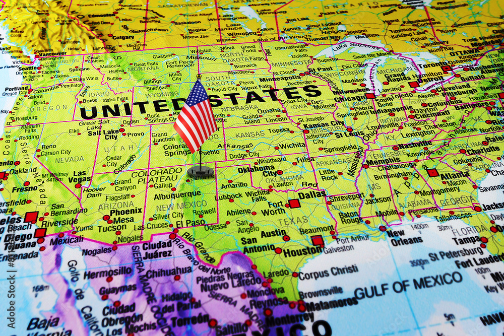 USA Map with American Flag. United States of America on the World Map ...