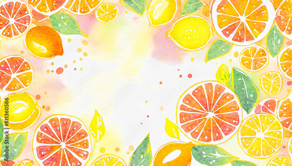 Orange, yellow and green painted watercolor citrus fruit summer food ...