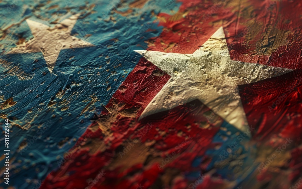 A textured Puerto Rican flag with bold red, white, and blue colors and ...