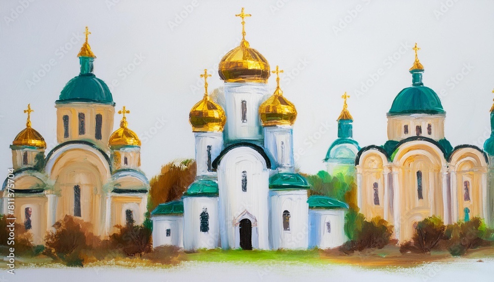 painting orthodox churches row of churches on a white background ...