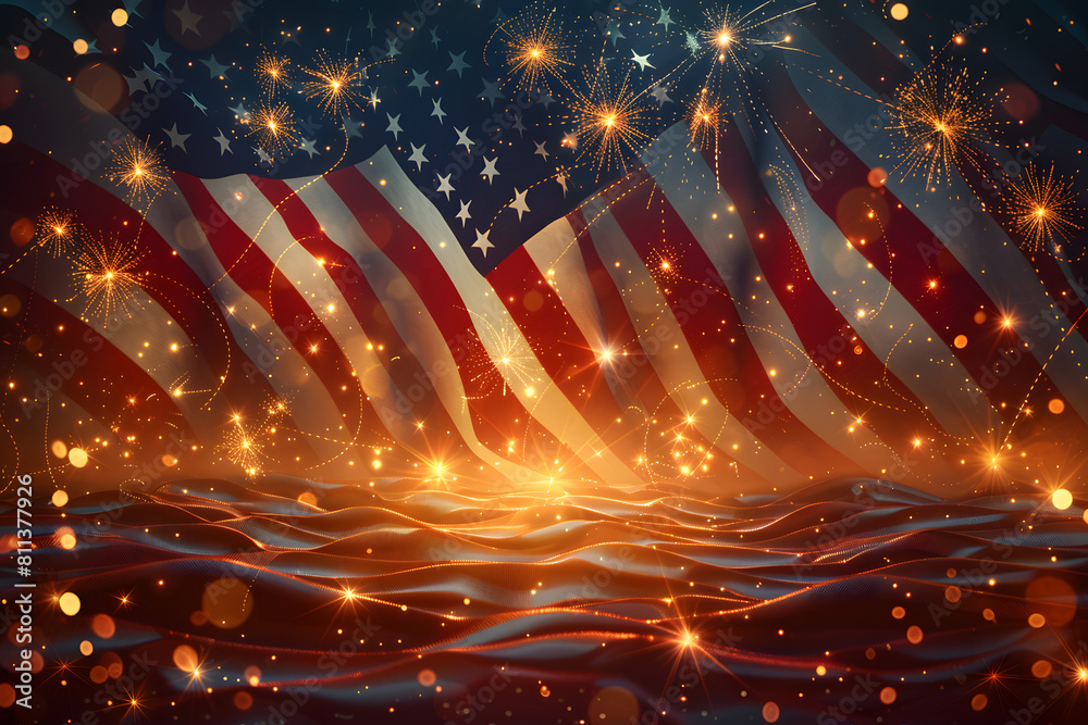 American Flag colors and fireworks mockup background with copy space ...