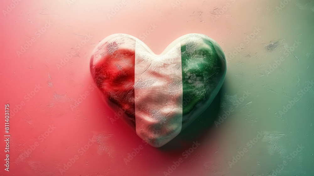 italian flag heart frozen in ice on textured red gradient background ...