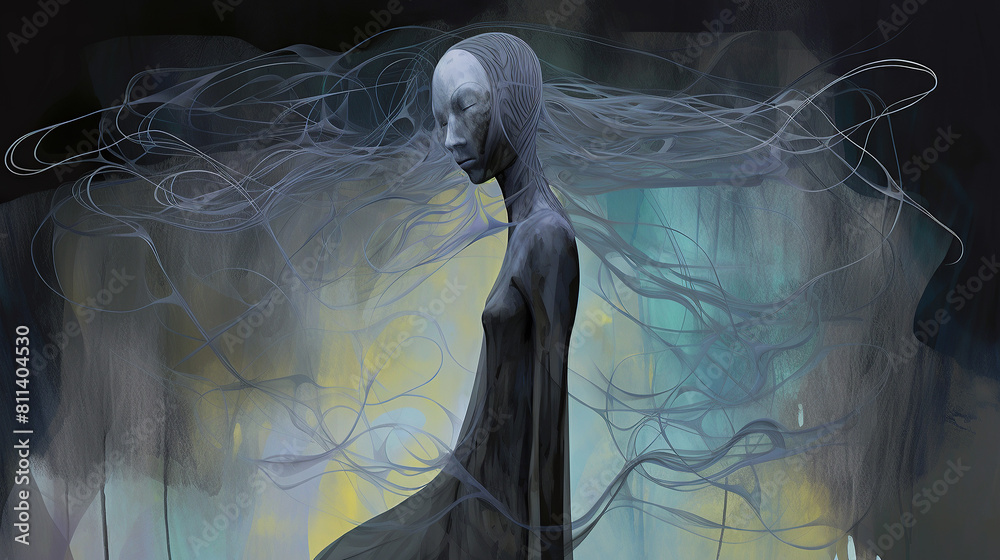 xDreamlike void, Surreal being, Intertwining shapes, Silhouette ...