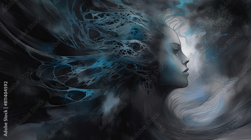 xDreamlike void, Surreal being, Intertwining shapes, Silhouette ...