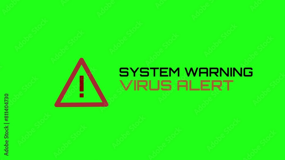 „System warning. Virus alert“ written on green screen background. Red ...