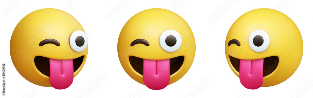 Winking face with tongue three-dimensional emoji. Mischievous emoticon ...