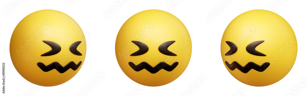 Confounded face three-dimensional emoji. Discomfort emoticon isolated ...