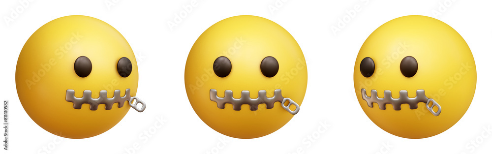 Zipper mouth face three-dimensional emoji. Mouth sealed shut emoticon ...