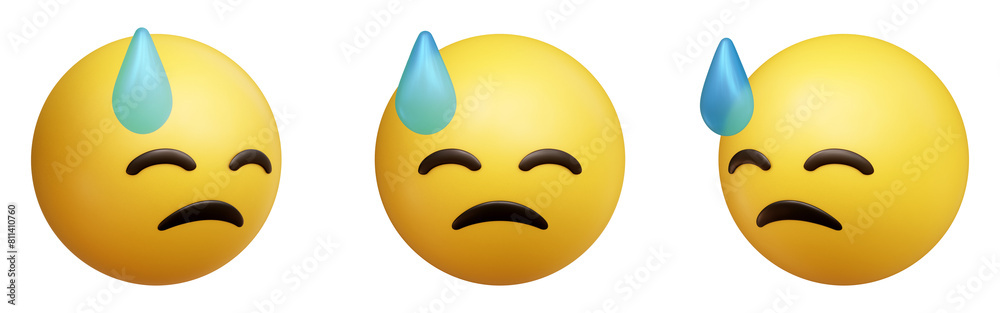 Downcast face with sweat drop three-dimensional emoji isolated on ...