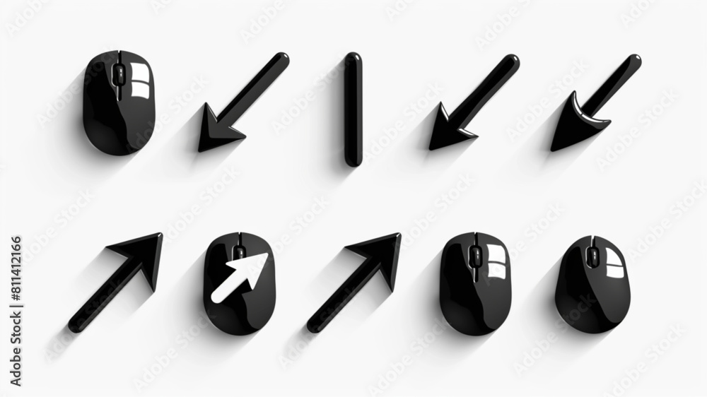Pointer click cursor icon. Web outline pictogram cursors arrow, computer hand, finger and wait ...