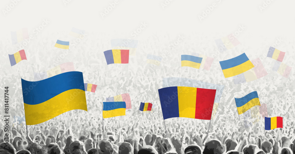 People waving flag of Romania and Ukraine, symbolizing Romania ...