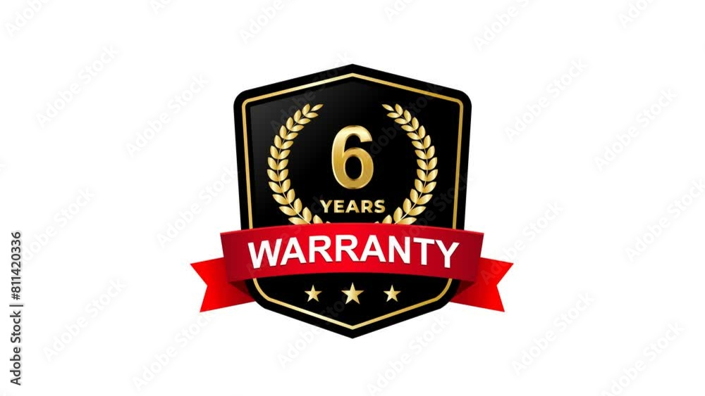 6 Years Warranty Badges Design Animation, Alpha channel, transparent ...