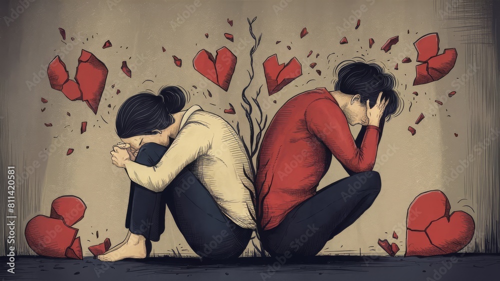 the emotional journey of a breakup, conveying the complex feelings and ...