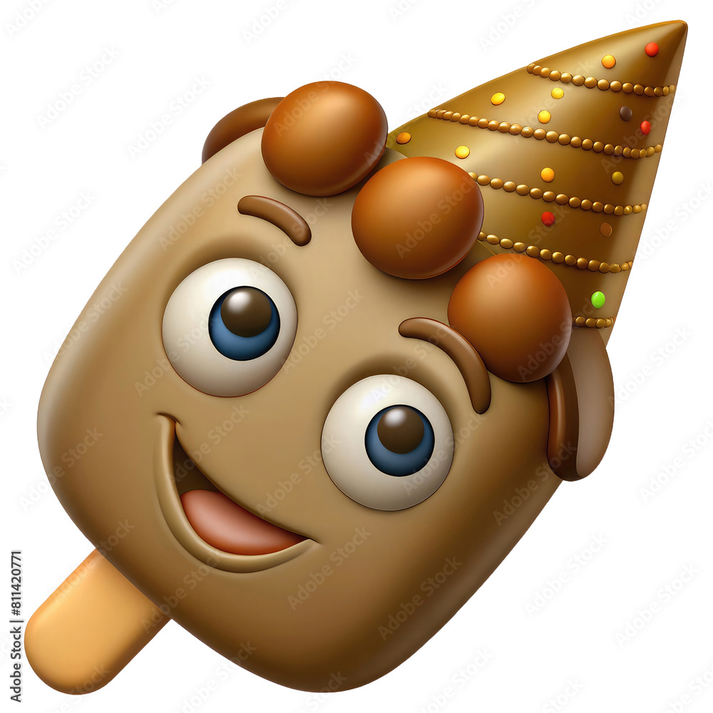 Emoticon with birthday bonnet on summer ice cream bonbon. 3d render.Ai ...
