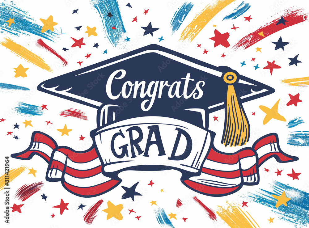 Congrads Grad, congratulating сelebratory banner in the colors of the ...