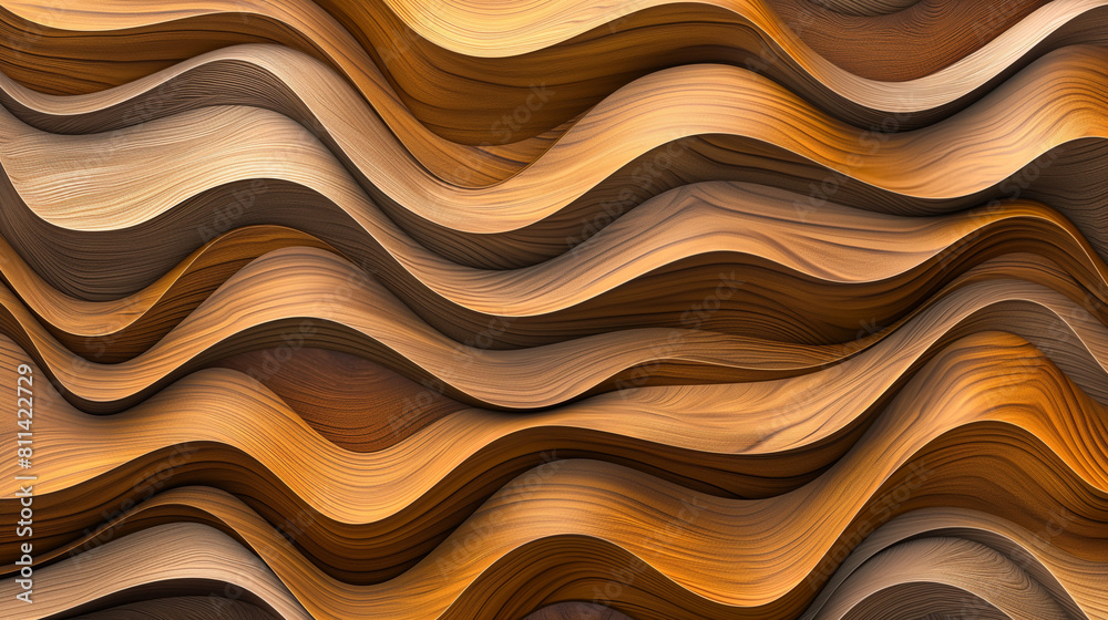 Abstract Wooden Wall Panel Design with Wave Patterns, Creating an Illusion of Depth and Movement ...