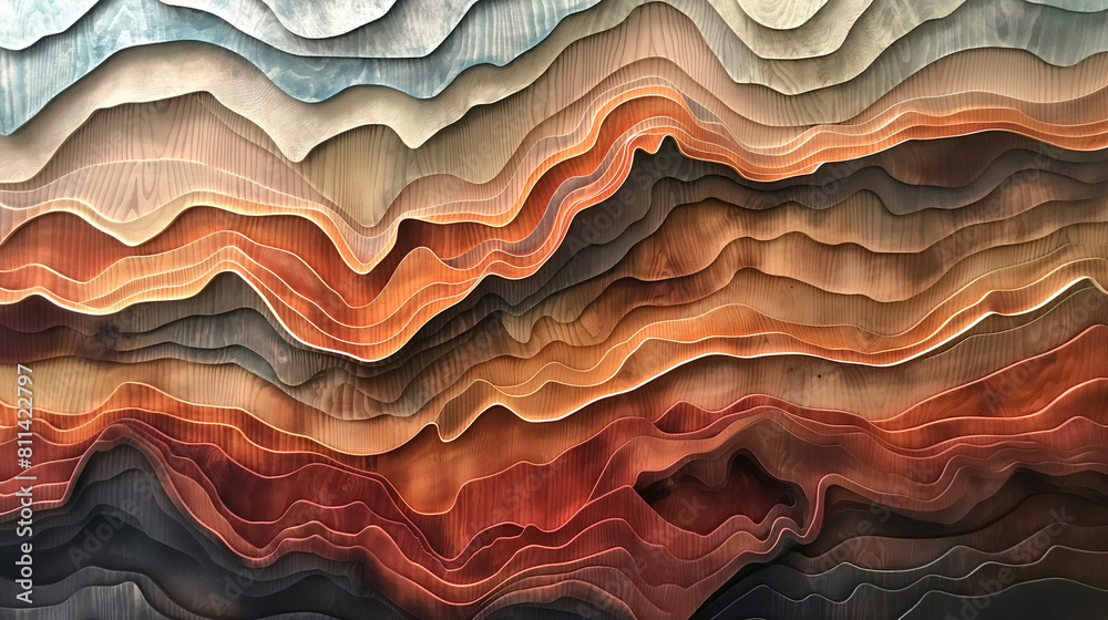 Abstract Wooden Wall Panel Design with Wave Patterns, Creating an ...