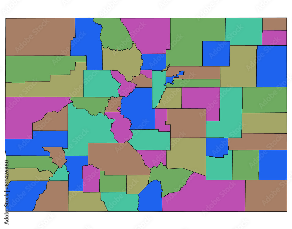 Colorado administrative map. counties map of Colorado with different ...