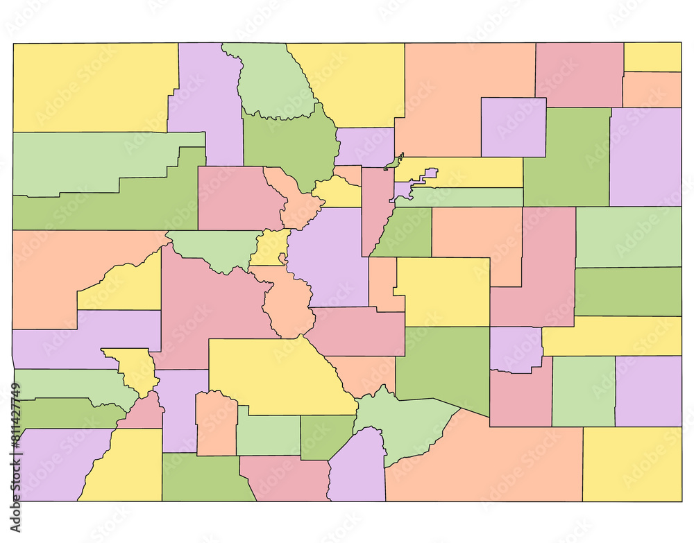 Colorado administrative map. counties map of Colorado with different ...