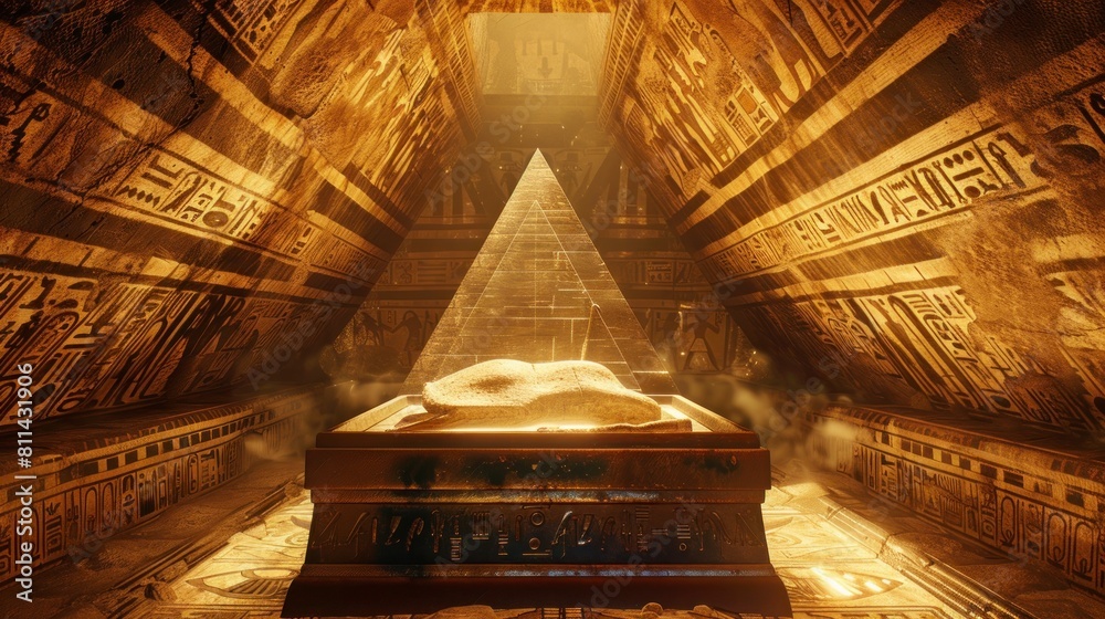 tomb in Egypt with a view of a pyramid in high resolution and quality ...