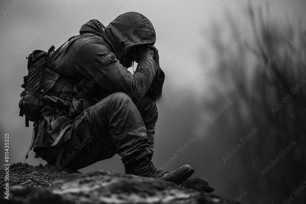 Soldier Alone in Battle Portrait of War Torn Emotion Sadness Despair ...