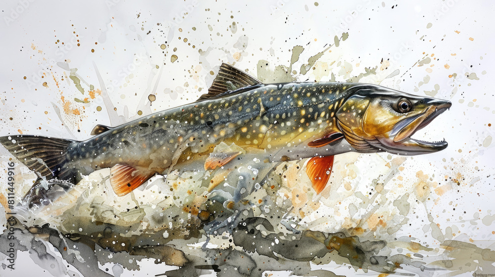 Vibrant a Pike fish painting with water splash perfect for ...