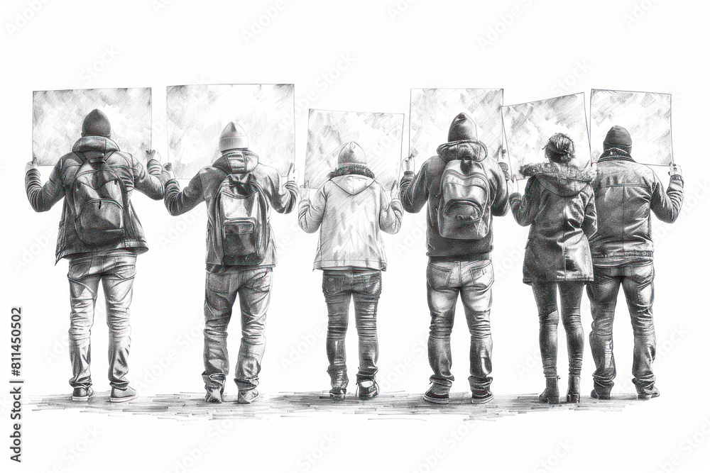 Pencil sketch illustration of a group of people protesting Stock ...